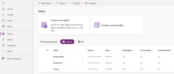 Microsoft Dataverse: Table Designs w/ Copilot | console.log('Charles');